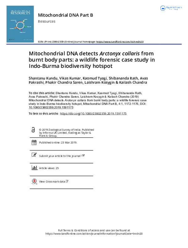 (PDF) Mitochondrial DNA detects Arctonyx collaris from burnt body parts ...