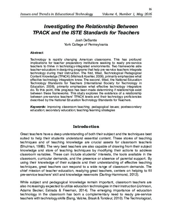 (PDF) Investigating the Relationship Between TPACK and the ISTE ...