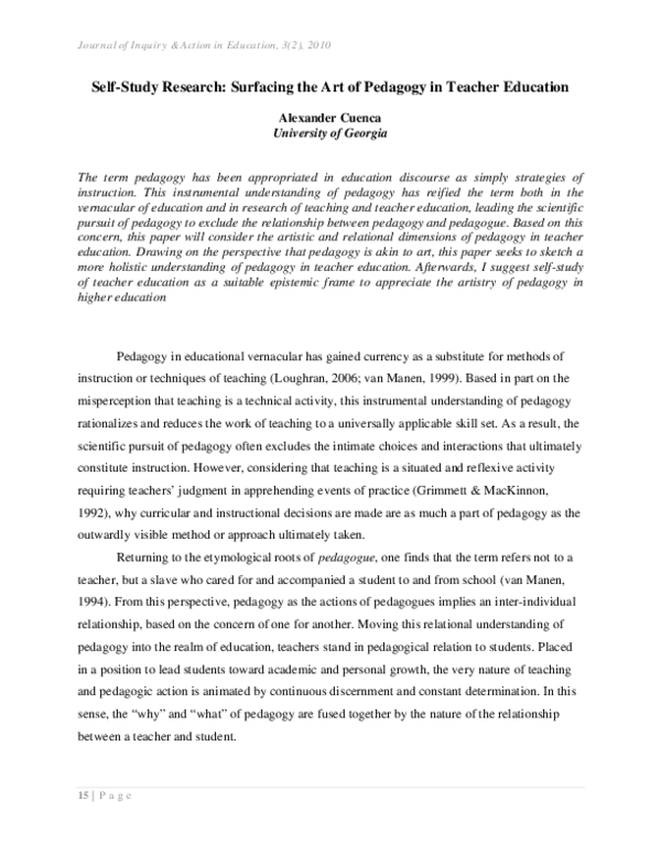 (PDF) Self-Study Research: Surfacing the Art of Pedagogy in Teacher ...