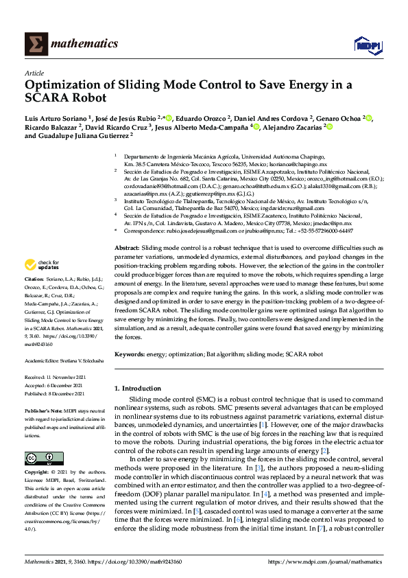 Pdf Optimization Of Sliding Mode Control To Save Energy In A Scara Robot