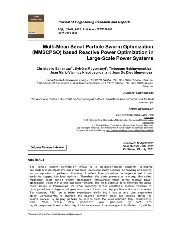 (PDF) Multi-Mean Scout Particle Swarm Optimization (MMSCPSO) based Reactive Power Optimization ...