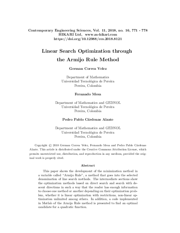 Pdf Linear Search Optimization Through The Armijo Rule Method