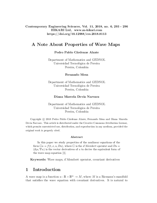 (PDF) A note about properties of wave maps