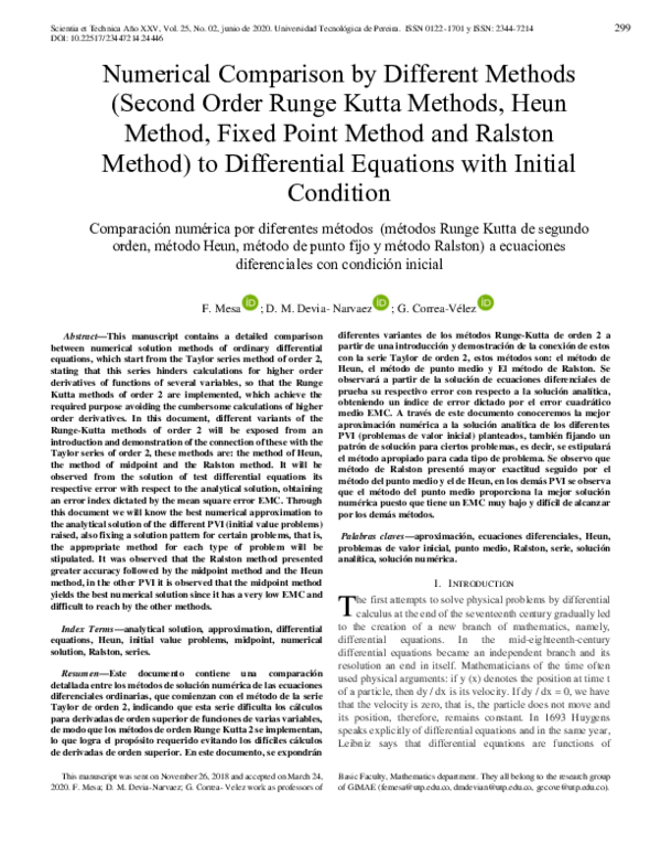 (PDF) Numerical comparison by different methods (second order Runge ...