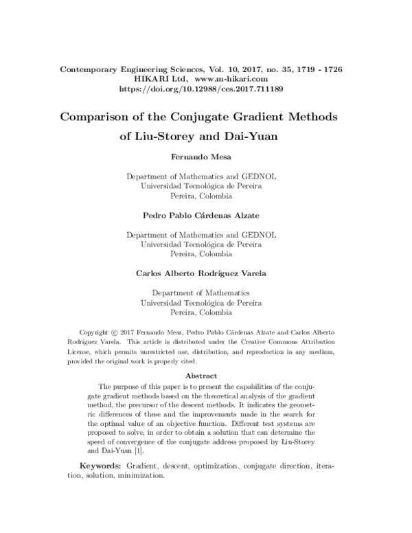 (PDF) Comparison of the conjugate gradient methods of Liu-Storey and Dai-Yuan