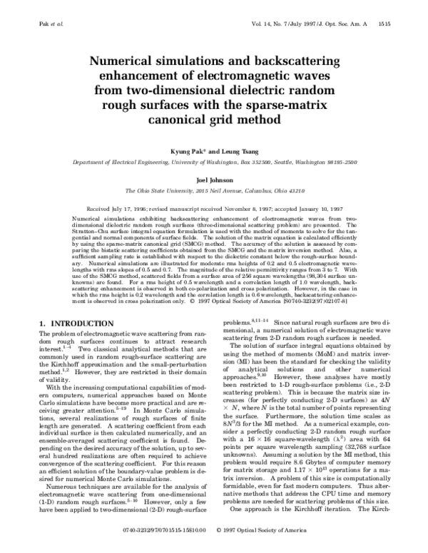 (PDF) Numerical Simulations and Backscattering Enhancement of Electromagnetic Waves From Two ...