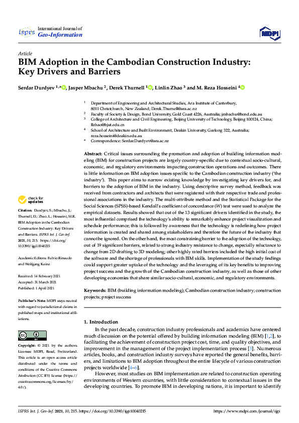 (PDF) BIM Adoption in the Cambodian Construction Industry: Key Drivers and Barriers