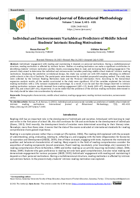 (PDF) Individual and Socioeconomic Variables as Predictors of Middle ...