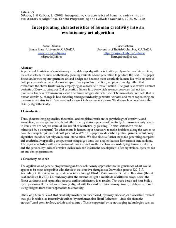 (PDF) evolutionary art algorithm. Genetic Programming and Evolvable ...