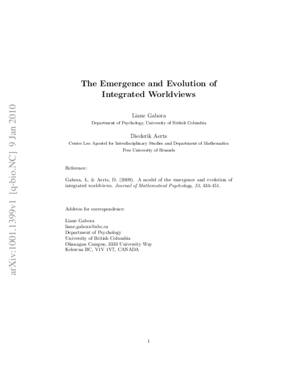 (PDF) D.: A Model of the Emergence and Evolution of Integrated Worldview