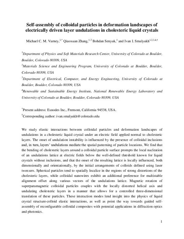 (PDF) Self-assembly of colloidal particles in deformation landscapes of electrically driven ...