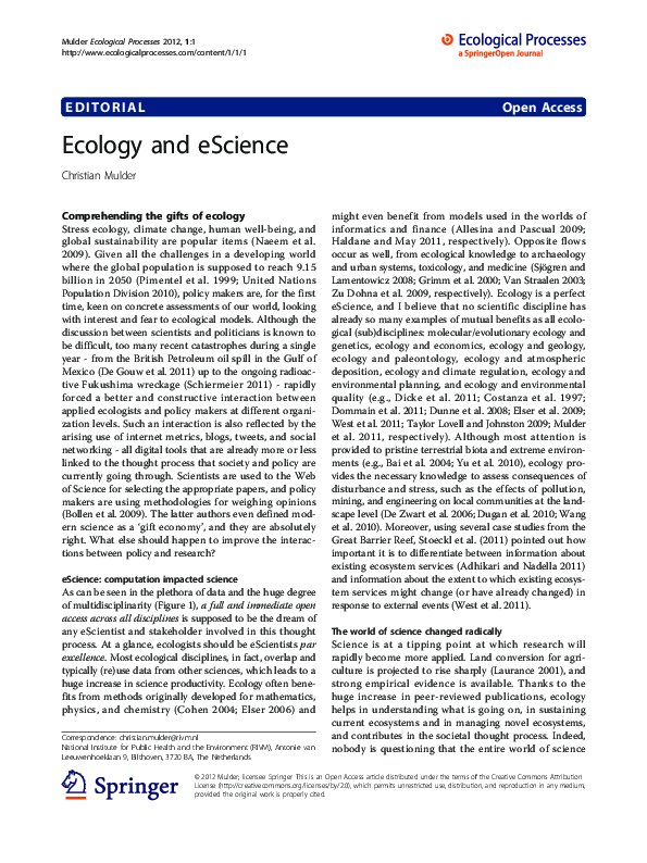 (PDF) EDITORIAL Open Access Ecology and eScience