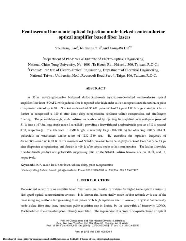 (PDF) Femtosecond harmonic optical-injection mode-locked semiconductor optical amplifier based ...