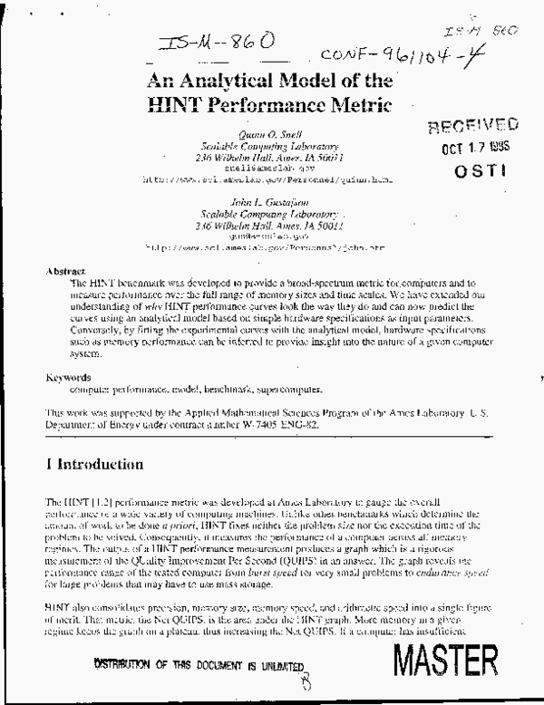(PDF) An analytical model of the HINT performance metric