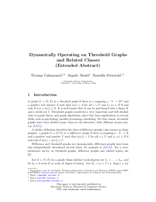 (PDF) Dynamically Operating on Threshold Graphs and Related Classes ...