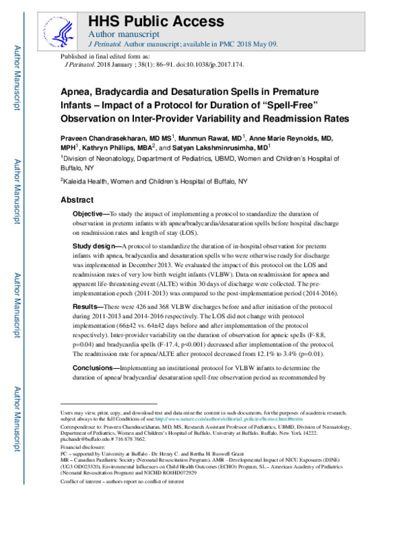 (PDF) Apnea, bradycardia and desaturation spells in premature infants ...