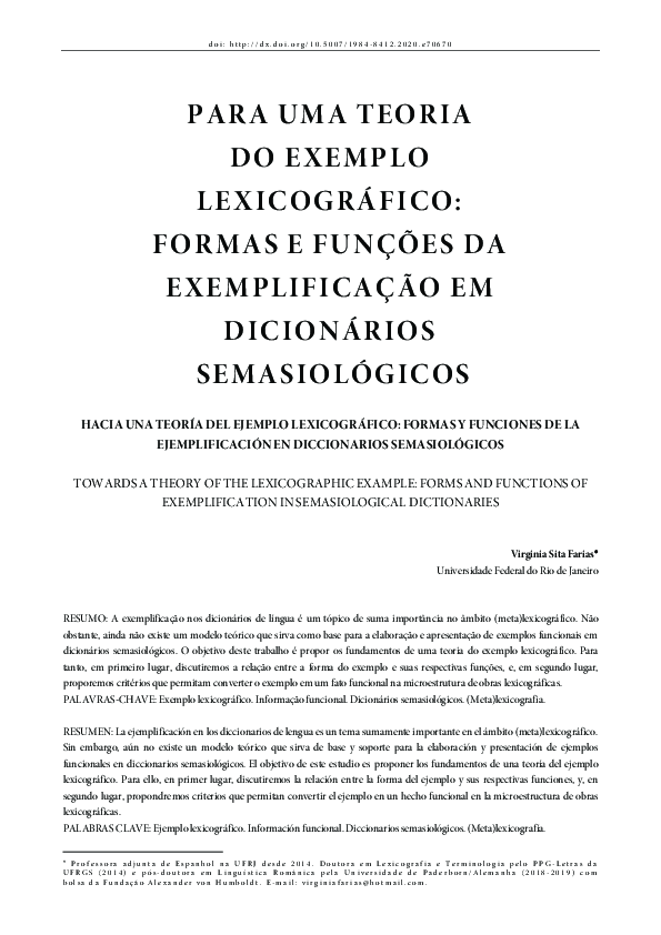 (PDF) Hacia Una Teoría Del Ejemplo Lexicográfico: Formas y Funciones De ...