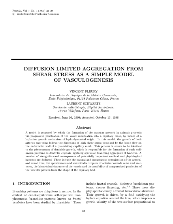 (PDF) Diffusion Limited Aggregation from Shear Stress as a Simple Model of Vasculogenesis ...