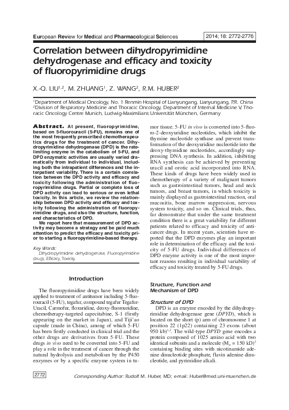 (PDF) DPD Activity and Its Impact on Fluoropyrimidine Efficacy and Toxicity
