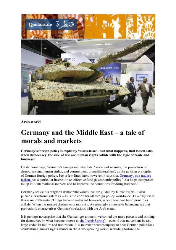 (PDF) Germany and the Middle East – a tale of morals and markets