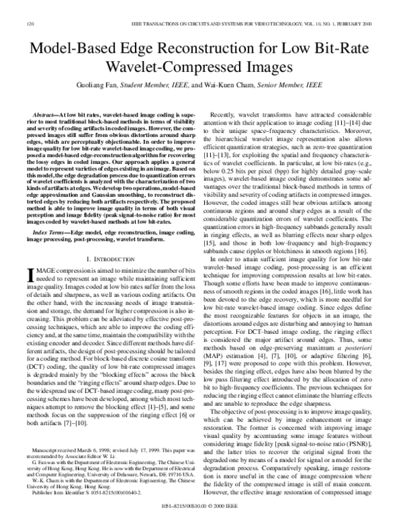 Pdf Model Based Edge Reconstruction For Low Bit Rate Wavelet Compressed Images Guoliang Fan