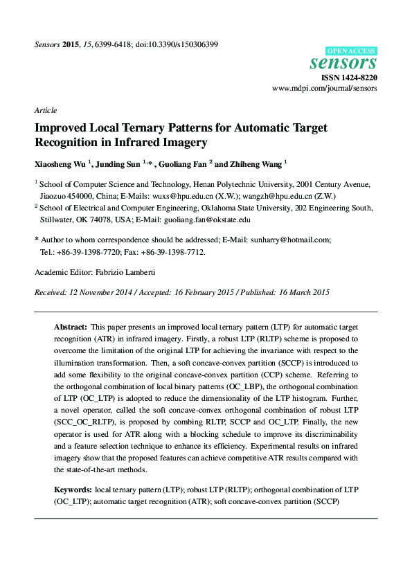 Pdf Improved Local Ternary Patterns For Automatic Target Recognition