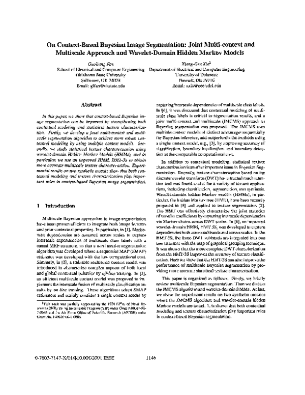 Pdf On Context Based Bayesian Image Segmentation Joint Multi Context And Multiscale Approach
