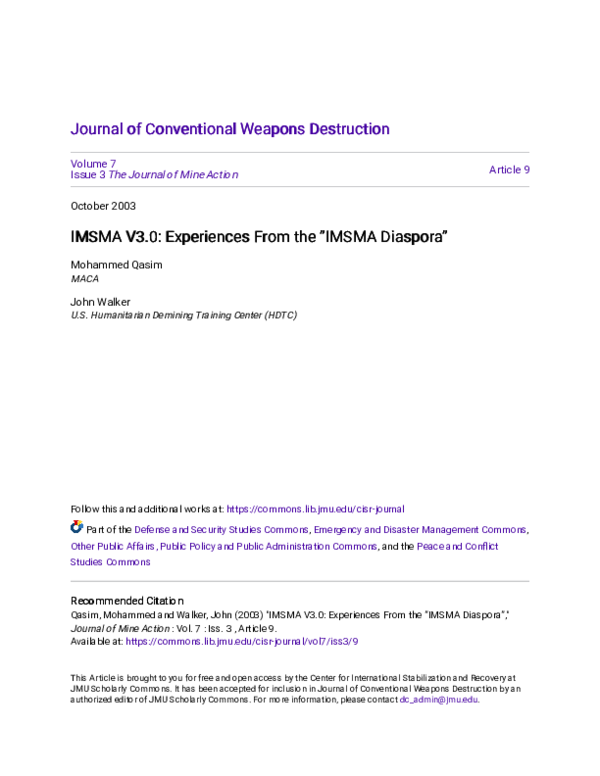 (PDF) IMSMA V3.0: Experiences From the ”IMSMA Diaspora”