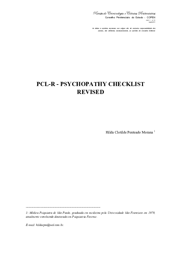 (PDF) PCL-R - Psychopathy Checklist Revised