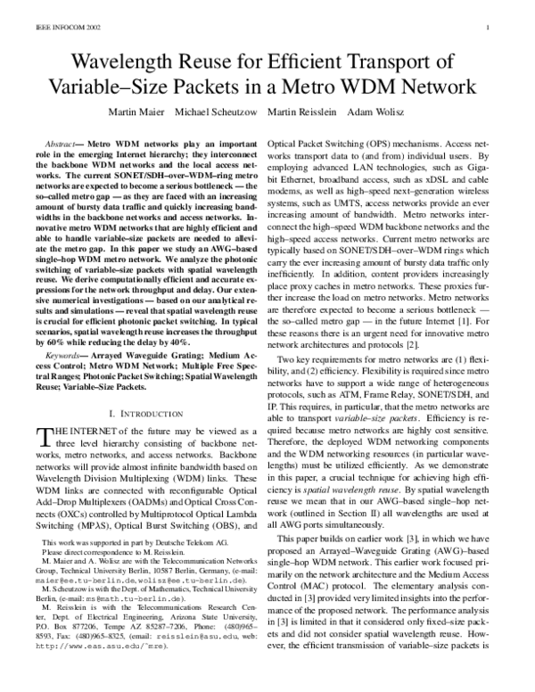 (PDF) Wavelength reuse for efficient transport of variable-size packets ...