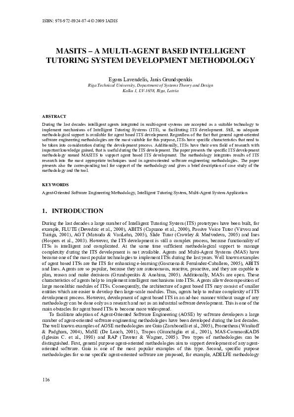 (PDF) Masits – a Multi-Agent Based Intelligent Tutoring System Development Methodology