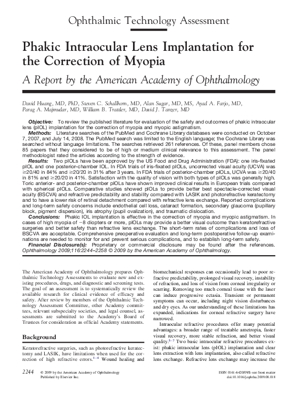 (PDF) Phakic Intraocular Lens Implantation for the Correction of ...