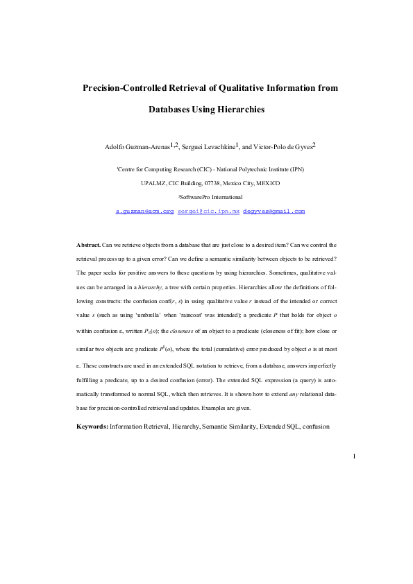 (PDF) Hierarchical Precision in Database Retrieval
