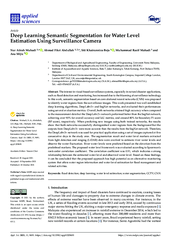 Pdf Deep Learning Semantic Segmentation For Water Level Estimation Using Surveillance Camera