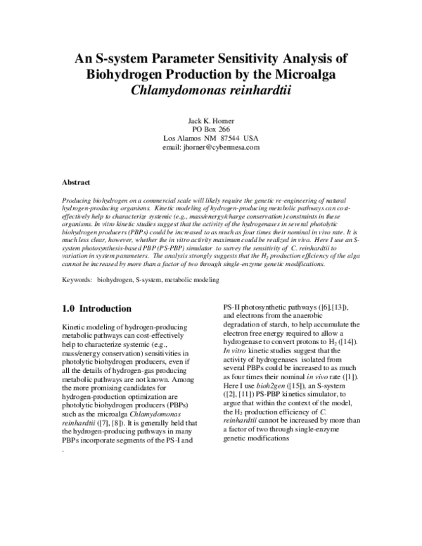 (PDF) An S-system Parameter Sensitivity Analysis of Biohydrogen ...