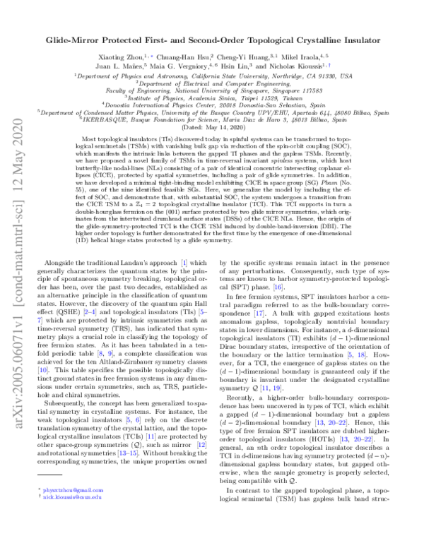(PDF) Glide-Mirror Protected First- and Second-Order Topological Crystalline Insulator