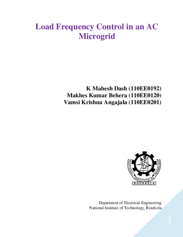 (PDF) Load frequency control in an AC microgrid | Makhes Behera - Academia.edu