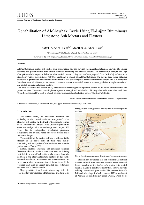 (PDF) Rehabilitation of Al-Shawbak Castle Using El-Lajjun Bituminous ...