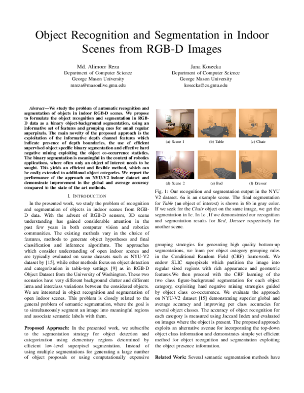 (PDF) Object Recognition and Segmentation in Indoor Scenes from RGB-D Images Md