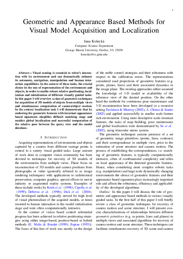 (PDF) Geometric and Appearance Based Methods for Visual Model ...