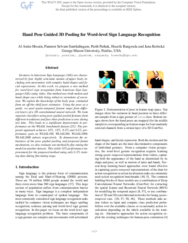 (PDF) Hand Pose Guided 3D Pooling for Word-level Sign Language Recognition
