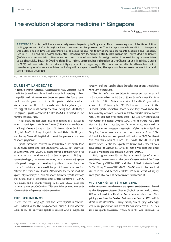 (PDF) The evolution of sports medicine in Singapore