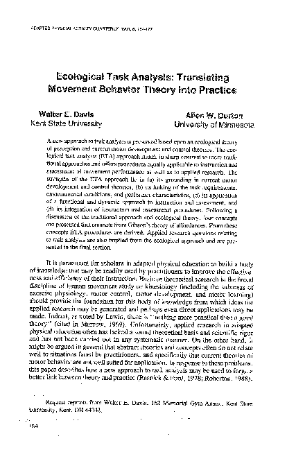 (PDF) Ecological task analysis: Translating movement behavior theory into practice