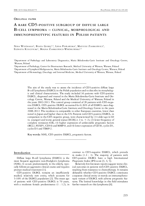 (PDF) A rare CD5-positive subgroup of diffuse large B-cell lymphoma ...
