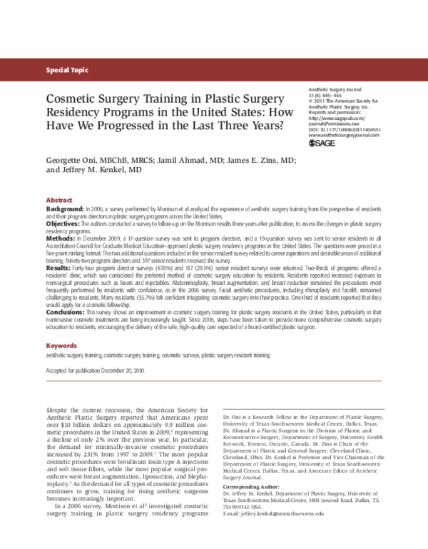 (PDF) Cosmetic Surgery Training in Plastic Surgery Residency Programs ...