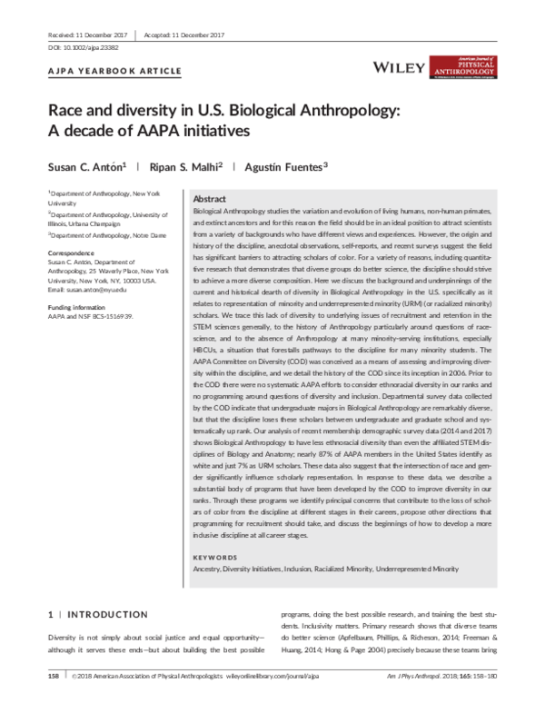 (PDF) Race and diversity in U.S. Biological Anthropology: A decade of ...