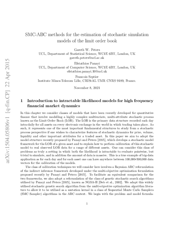 (PDF) SMC-ABC methods for the estimation of stochastic simulation models of the limit order book ...