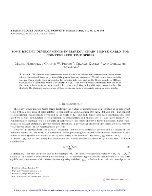 (PDF) Some Recent Developments in Markov Chain Monte Carlo for ...