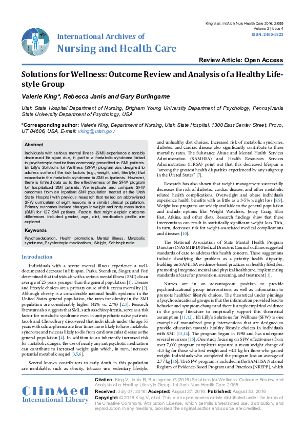 (PDF) Solutions for Wellness: Outcome Review and Analysis of a Healthy ...