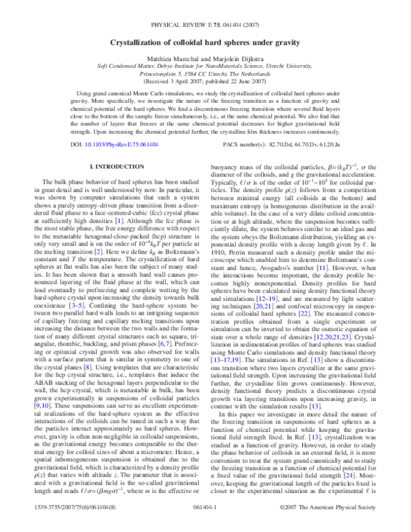 (PDF) Crystallization of colloidal hard spheres under gravity